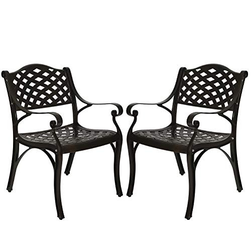 Puluomis Outdoor Patio Retro Bistro Cast Aluminum Dining Chairs, 2 Sets