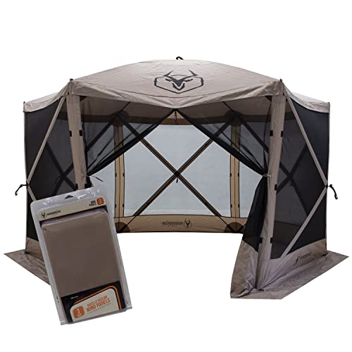 Gazelle Tents™, G6 6-Sided Portable Gazebo, Easy Pop-Up Hub Screen Tent, Waterproof, UV Resistant, 8-Person & Table, Desert Sand, 86" x 124" x 124", GK908, Incudes 3 free wind panels