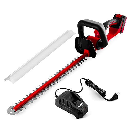 PULITUO 20V Cordless Battery Hedge Trimmer,23.5-inch Dual-Action Laser Blade, 3/5” Cutting Capacity, 2400 SPM, 2.0Ah Li-ion Battery, Lightweight & Compact Trimmer, Gardening Hand Pruner,Shrub Trimmer