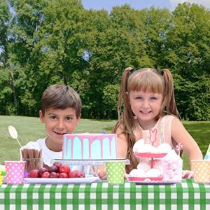 Sorfey Vinyl Picnic Table and Bench Fitted Tablecloth Cover, Checkered Design, Flannel Backed Lining, 28 x 72 Inch, 3-Piece Set, Green