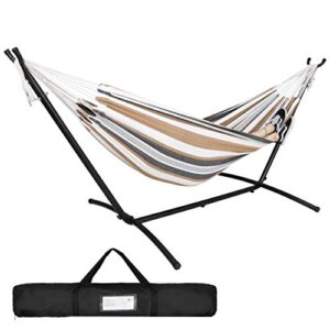 zeny double hammock and stand for 2 person heavy duty hammock stand brazilian-style cotton hammock, 440lb capacity