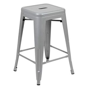 Flash Furniture Lily 24" High Metal Counter-Height, Indoor Bar Stool in Silver - Stackable Set of 4