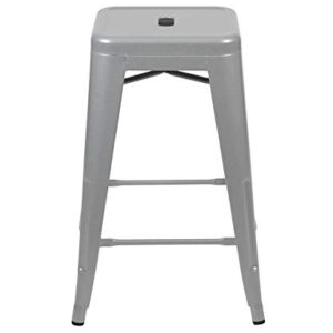 Flash Furniture Lily 24" High Metal Counter-Height, Indoor Bar Stool in Silver - Stackable Set of 4