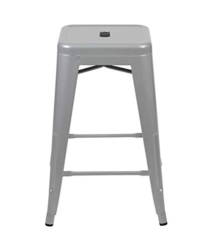 Flash Furniture Lily 24" High Metal Counter-Height, Indoor Bar Stool in Silver - Stackable Set of 4