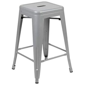 Flash Furniture Lily 24" High Metal Counter-Height, Indoor Bar Stool in Silver - Stackable Set of 4