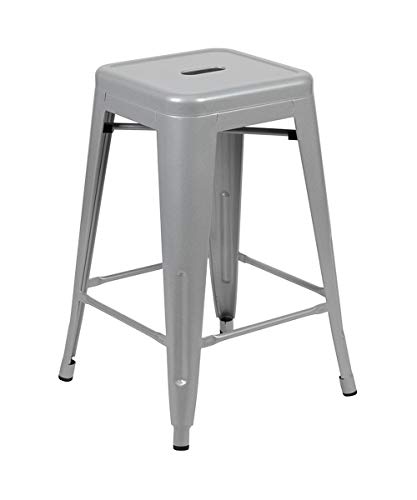 Flash Furniture Lily 24" High Metal Counter-Height, Indoor Bar Stool in Silver - Stackable Set of 4