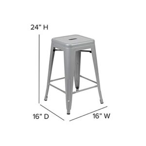 Flash Furniture Lily 24" High Metal Counter-Height, Indoor Bar Stool in Silver - Stackable Set of 4