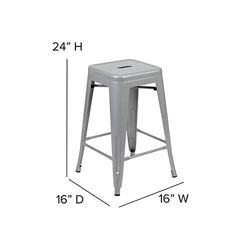 Flash Furniture Lily 24" High Metal Counter-Height, Indoor Bar Stool in Silver - Stackable Set of 4