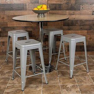 Flash Furniture Lily 24" High Metal Counter-Height, Indoor Bar Stool in Silver - Stackable Set of 4