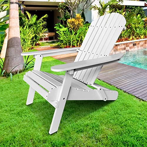 PIKAQTOP Folding Adirondack Chair, Wooden Accent Furniture with Arms, Solid Wooden Weather Resistant Patio Chairs Lounger Chair Lawn Chair for Deck, Backyard, Garden, Patio