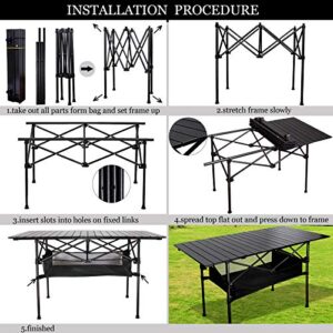 TOP Aluminum Camping Table,Easy Carry Picnic Folding Table with Storage Bag Heavy Duty RV BBQ Cooking Indoor Outdoor (Black XL)