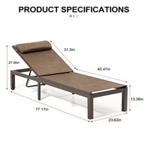 Crestlive Products Patio Chaise Lounge, Aluminum Adjustable Outdoor Lounge Chairs with Headrest & Wheels, Six-Position & Easy Move Recliner, All Weather for Poolside, Beach, Yard