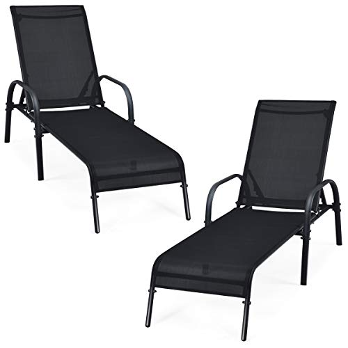 Tangkula Patio Chaise, Set of 2, Back Adjustable Weatherproof Recliner Outdoor Lounger Chair, for Poolside Garden Balcony, Heavy Duty Steel Frame Outdoor Lounger Chairs