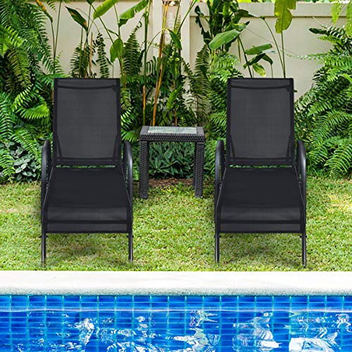 Tangkula Patio Chaise, Set of 2, Back Adjustable Weatherproof Recliner Outdoor Lounger Chair, for Poolside Garden Balcony, Heavy Duty Steel Frame Outdoor Lounger Chairs