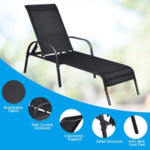 Tangkula Patio Chaise, Set of 2, Back Adjustable Weatherproof Recliner Outdoor Lounger Chair, for Poolside Garden Balcony, Heavy Duty Steel Frame Outdoor Lounger Chairs