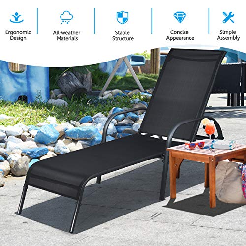 Tangkula Patio Chaise, Set of 2, Back Adjustable Weatherproof Recliner Outdoor Lounger Chair, for Poolside Garden Balcony, Heavy Duty Steel Frame Outdoor Lounger Chairs