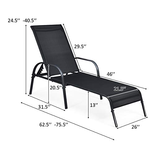 Tangkula Patio Chaise, Set of 2, Back Adjustable Weatherproof Recliner Outdoor Lounger Chair, for Poolside Garden Balcony, Heavy Duty Steel Frame Outdoor Lounger Chairs