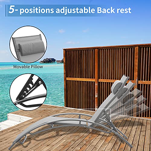 Leisurelife Adjustable Chaise Lounge Chairs Outdoor with Pillow, Set of 2, Grey, Aluminum, Zero Gravity