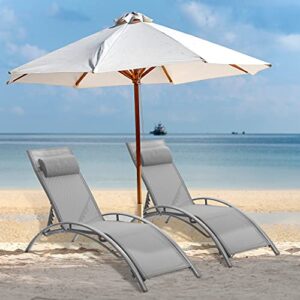 Leisurelife Adjustable Chaise Lounge Chairs Outdoor with Pillow, Set of 2, Grey, Aluminum, Zero Gravity