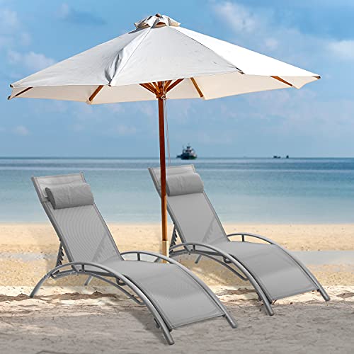 Leisurelife Adjustable Chaise Lounge Chairs Outdoor with Pillow, Set of 2, Grey, Aluminum, Zero Gravity