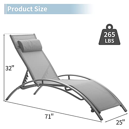 Leisurelife Adjustable Chaise Lounge Chairs Outdoor with Pillow, Set of 2, Grey, Aluminum, Zero Gravity