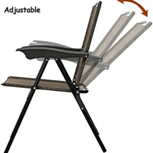 Goplus Folding Sling Chairs Sets of 2, Portable Chairs for Patio Garden Pool Outdoor & Indoor w/Armrests & Adjustable Back