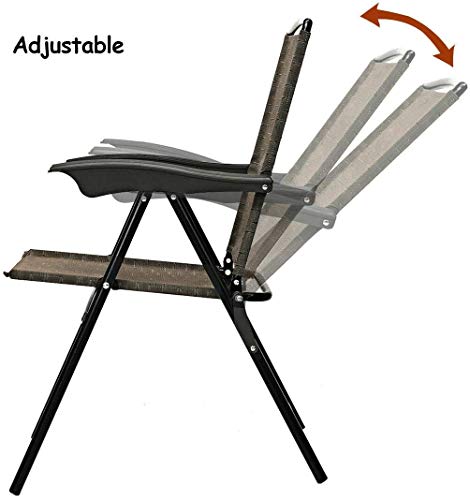 Goplus Folding Sling Chairs Sets of 2, Portable Chairs for Patio Garden Pool Outdoor & Indoor w/Armrests & Adjustable Back