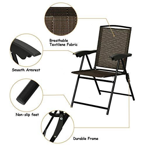 Goplus Folding Sling Chairs Sets of 2, Portable Chairs for Patio Garden Pool Outdoor & Indoor w/Armrests & Adjustable Back