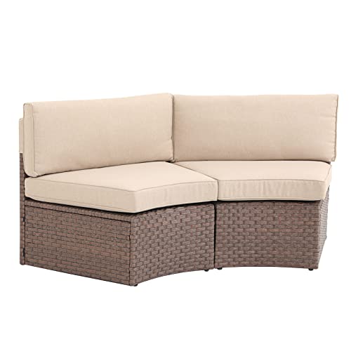 SUNSITT Outdoor 2-Piece Half-Moon Patio Furniture Curved Outdoor Sofa Wicker Sectional Set with Beige Cushions