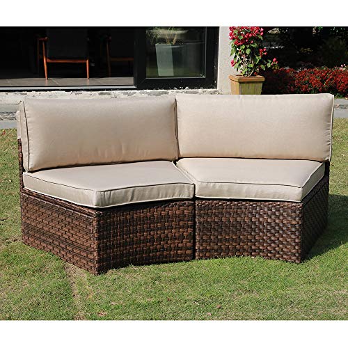 SUNSITT Outdoor 2-Piece Half-Moon Patio Furniture Curved Outdoor Sofa Wicker Sectional Set with Beige Cushions