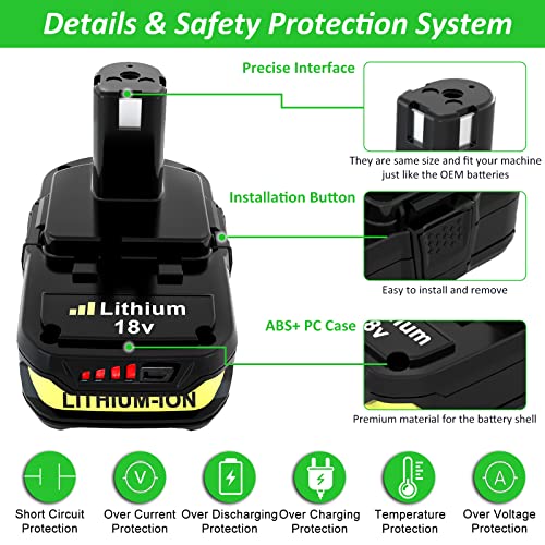 3.0Ah Replacement Battery Compatible with Ryobi 18V Lithium Battery P102 P103 P104 P105 P107 P108 P109 P190 P122 for 18 Volt Cordless Power Tools 2 Packs