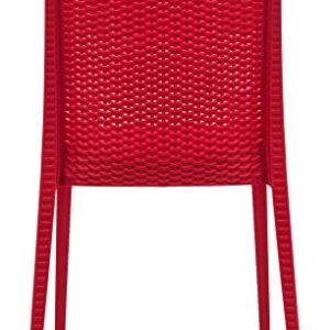 LeisureMod Modern Indoor/Outdoor Home Decorative Furniture Weave Mace Dining Chair (Armless), Set of 4 - Red