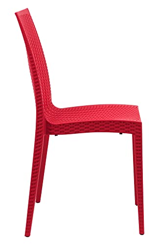 LeisureMod Modern Indoor/Outdoor Home Decorative Furniture Weave Mace Dining Chair (Armless), Set of 4 - Red