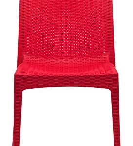 LeisureMod Modern Indoor/Outdoor Home Decorative Furniture Weave Mace Dining Chair (Armless), Set of 4 - Red