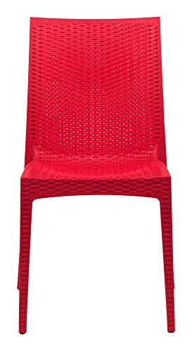 LeisureMod Modern Indoor/Outdoor Home Decorative Furniture Weave Mace Dining Chair (Armless), Set of 4 - Red