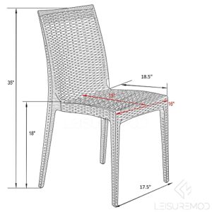 LeisureMod Modern Indoor/Outdoor Home Decorative Furniture Weave Mace Dining Chair (Armless), Set of 4 - Red