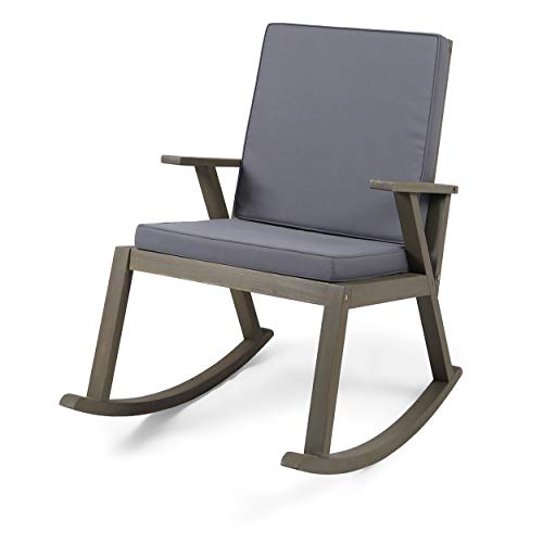 Christopher Knight Home Brent | Outdoor Acacia Wood Rocking Chair with Water-Resistant Cushions, Dark Gray