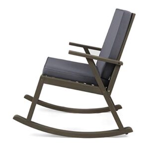 Christopher Knight Home Brent | Outdoor Acacia Wood Rocking Chair with Water-Resistant Cushions, Dark Gray