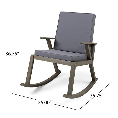 Christopher Knight Home Brent | Outdoor Acacia Wood Rocking Chair with Water-Resistant Cushions, Dark Gray