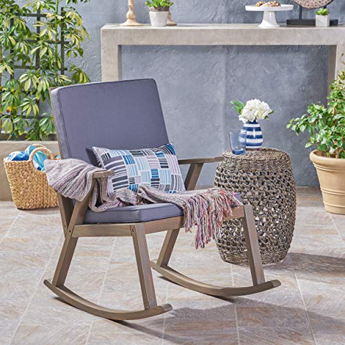 Christopher Knight Home Brent | Outdoor Acacia Wood Rocking Chair with Water-Resistant Cushions, Dark Gray