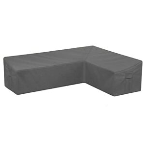 STARTWO Patio Sectional Sofa Cover, Heavy Duty Waterproof Outdoor Sectional Furniture Cover Weatherproof L-Shaped Lawn Patio Furniture Cover with Air Vents Windproof Straps (Grey)