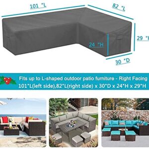 STARTWO Patio Sectional Sofa Cover, Heavy Duty Waterproof Outdoor Sectional Furniture Cover Weatherproof L-Shaped Lawn Patio Furniture Cover with Air Vents Windproof Straps (Grey)