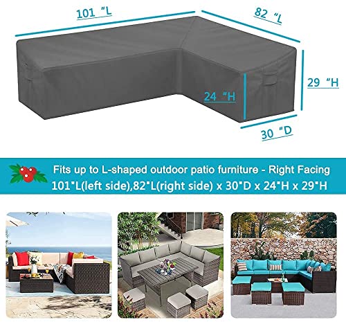 STARTWO Patio Sectional Sofa Cover, Heavy Duty Waterproof Outdoor Sectional Furniture Cover Weatherproof L-Shaped Lawn Patio Furniture Cover with Air Vents Windproof Straps (Grey)