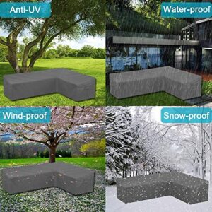 STARTWO Patio Sectional Sofa Cover, Heavy Duty Waterproof Outdoor Sectional Furniture Cover Weatherproof L-Shaped Lawn Patio Furniture Cover with Air Vents Windproof Straps (Grey)