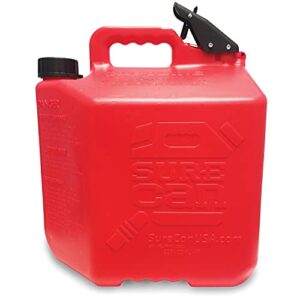 Surecan 5 Gallon Self Venting Gasoline Fuel Can Container with 180 Degree Rotating Nozzle, Thumb Trigger Flow Control, & Child Safe Fill Cap, Red