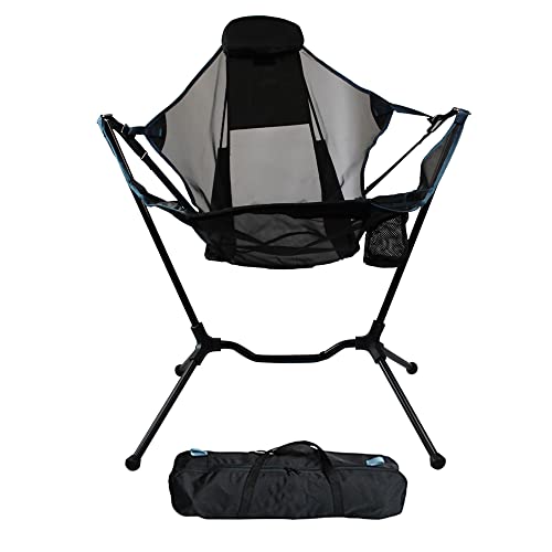 Axonl Stargaze Recliner Luxury Camp Chair, Folding Rocker Chair w/Carrying Bag, Outdoor Equipment Stargaze Camping Chair w/Pillow, Portable Rocking Chair for Travel Camping Hiking Fishing, Blue Band