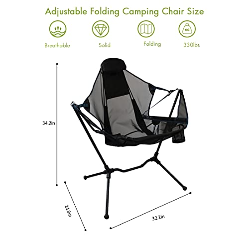 Axonl Stargaze Recliner Luxury Camp Chair, Folding Rocker Chair w/Carrying Bag, Outdoor Equipment Stargaze Camping Chair w/Pillow, Portable Rocking Chair for Travel Camping Hiking Fishing, Blue Band