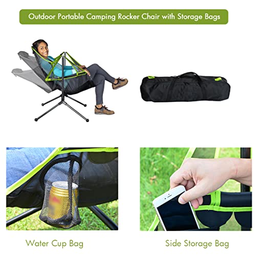 Axonl Stargaze Recliner Luxury Camp Chair, Folding Rocker Chair w/Carrying Bag, Outdoor Equipment Stargaze Camping Chair w/Pillow, Portable Rocking Chair for Travel Camping Hiking Fishing, Blue Band