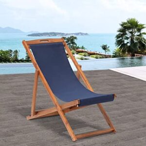 Beach Chair Lounge Chair 2 Set Outdoor Wooden Patio Beach Sling Chair Adjustable Portable Folding Chairs for Outside with Polyester Canvas Lounging Chair for Garden, Backyard, Poolside, Balcony(Blue)