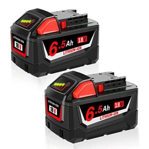 2-pack 6.5ah 18v m-18 battery replacement for milwaukee m-18 battery compatible with milwaukee 18v battery 48-11-1862 48-11-1850 48-11-1840 48-11-1828 48-11-1820 48-11-1815 cordless tools batteries